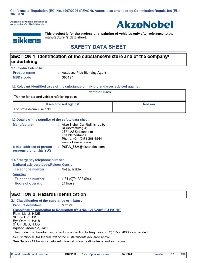 S01 Autobase Plus Blending Agent GB6N | PDF | Safety | Toxicology