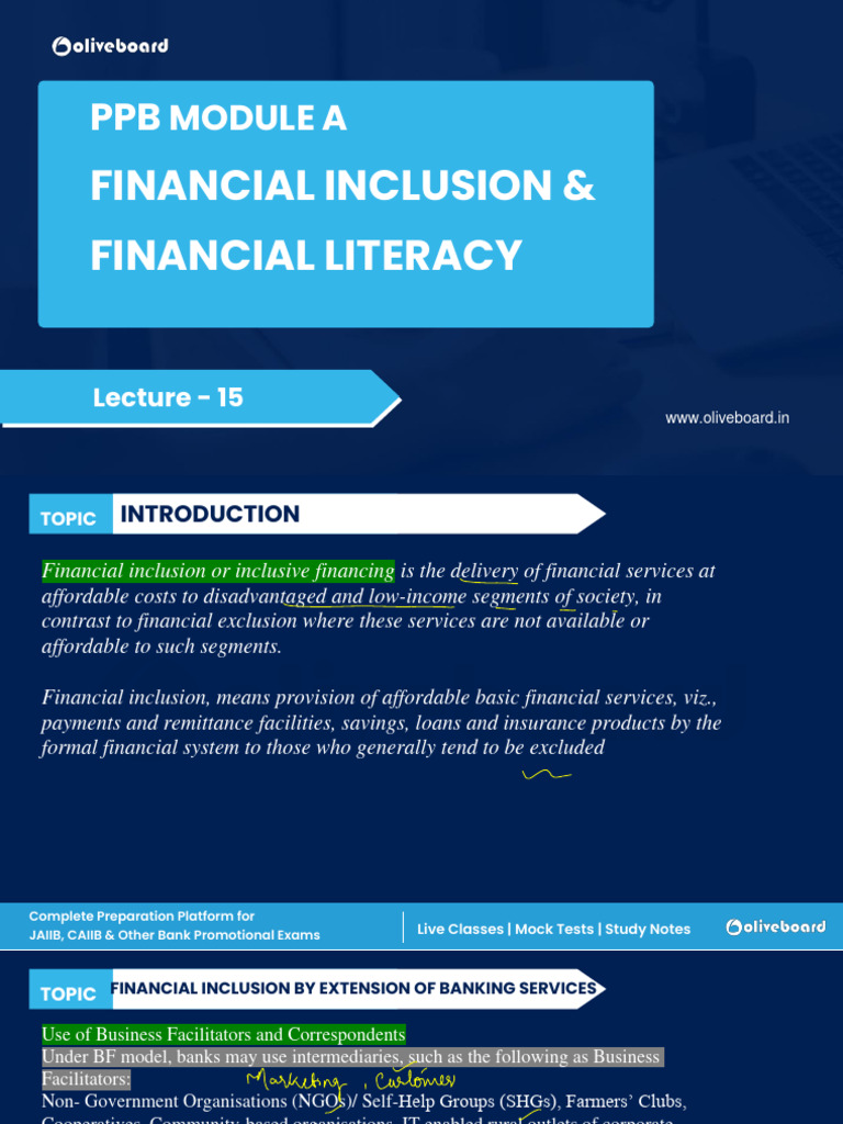Financial Inclusion & Literacy Guide | PDF | Automated Teller Machine ...
