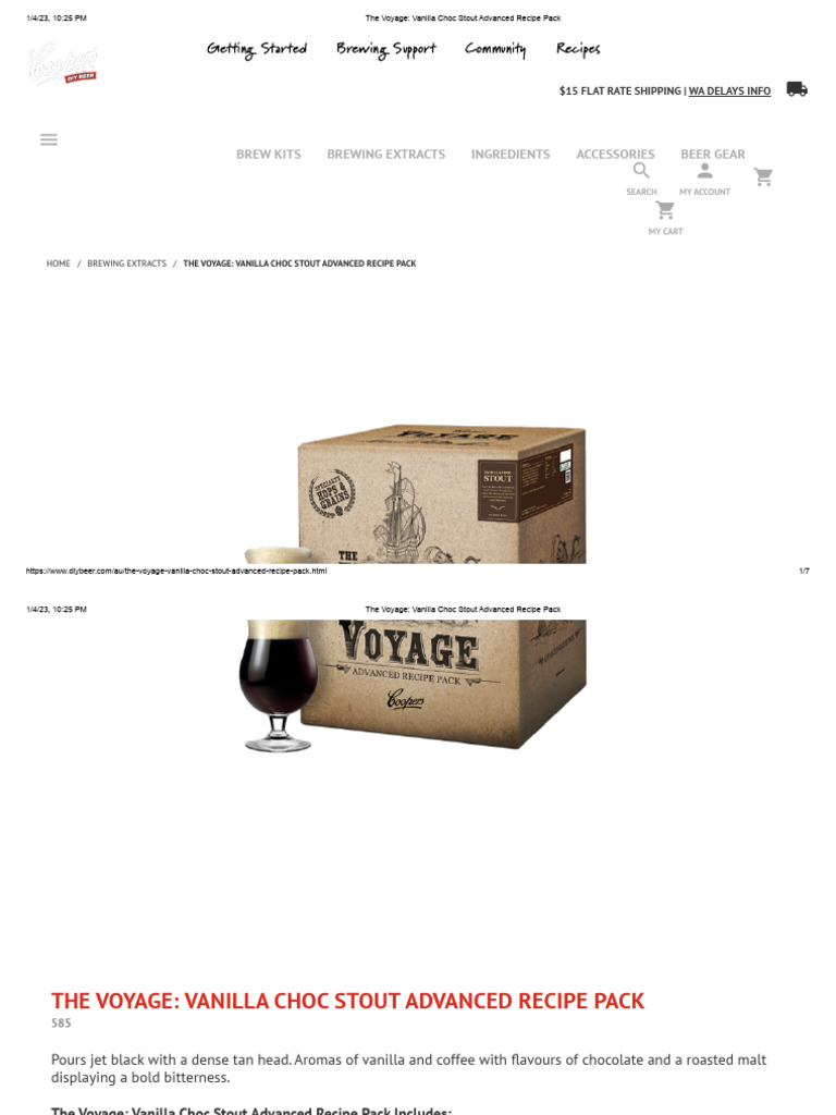 The Voyage - Vanilla Choc Stout Advanced Recipe Pack | PDF | Brewing | Beer