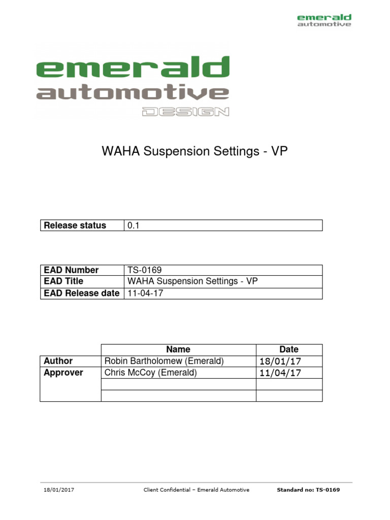 TS169-01 - WAHA Geometry Set-Up Specification APPROVED 1 | PDF | Electric Vehicle | Vehicles