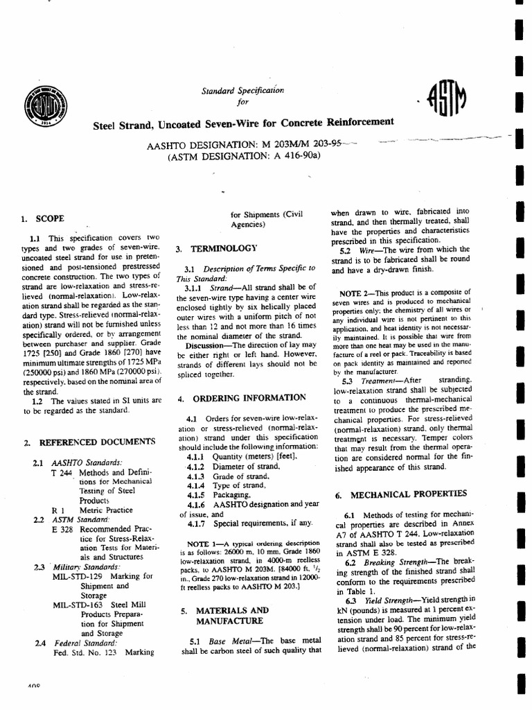 ASTM-A416 90a (M 203M & M 203-95) | PDF