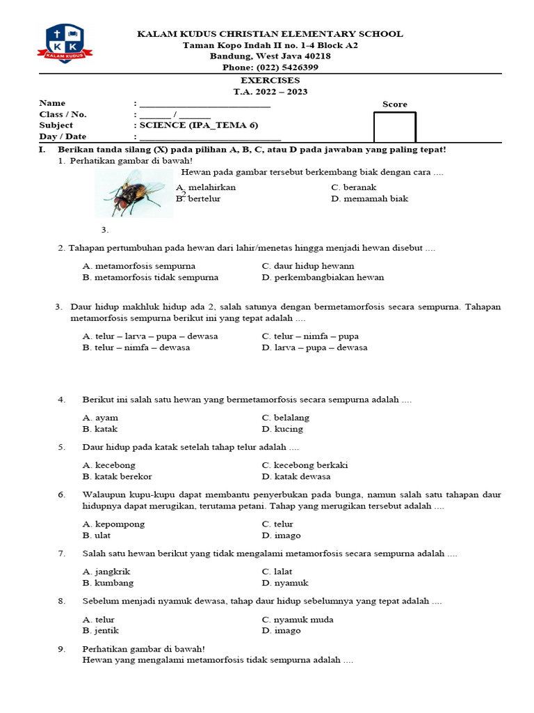 Latihan Pemantapan Tema 6 Ipa | PDF | Griya & Taman | Sains & Matematika