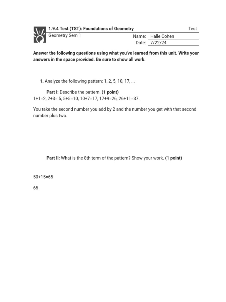 1.9.4 Test (TST) - Foundations of Geometry (Test) | PDF | Mathematical ...