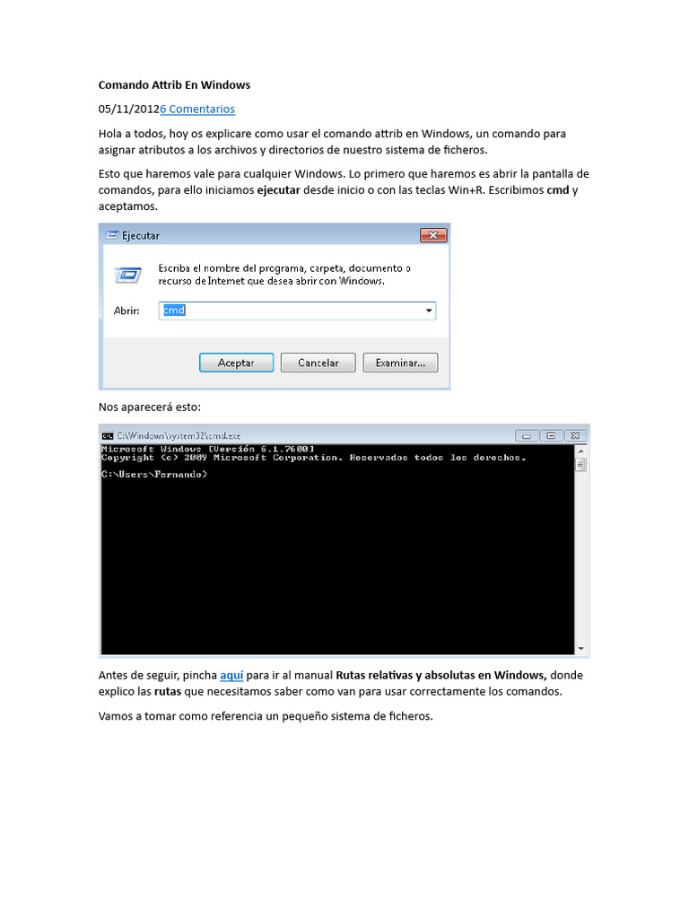 Uso del comando Attrib en Windows | PDF | Archivo de computadora ...