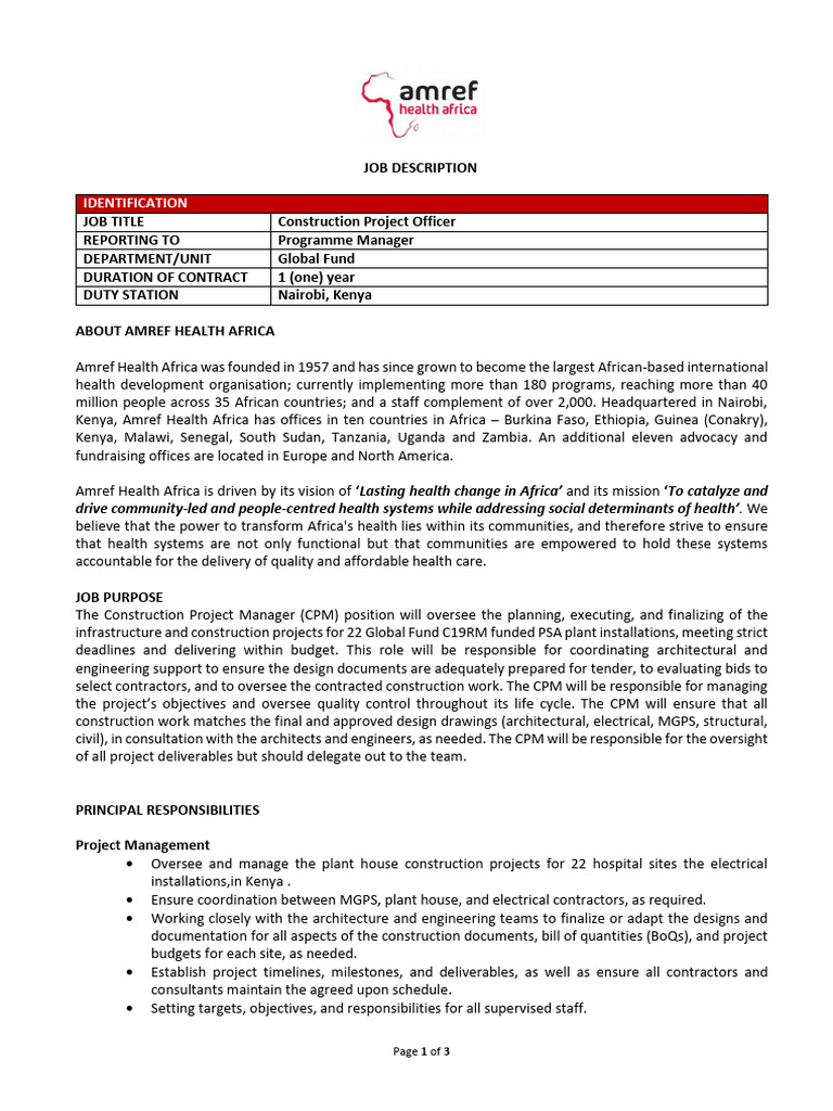 Job Advert Construction Project Officer | PDF | Project Management | Safety