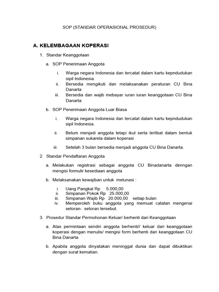 SOP Keanggotaan dan Keuangan Koperasi | PDF | Pengelolaan Keuangan & Uang