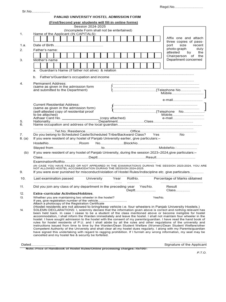 hostel-form-2024 | PDF | Government