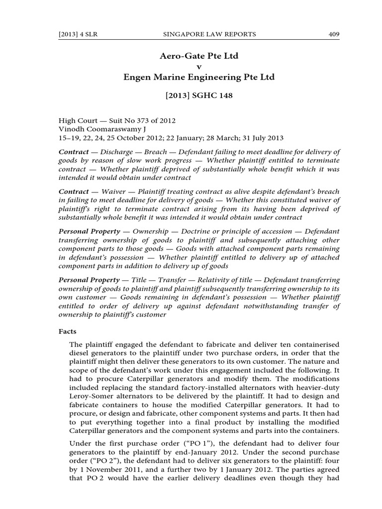 (2013) 4 SLR 0409 | PDF | Breach Of Contract | Damages