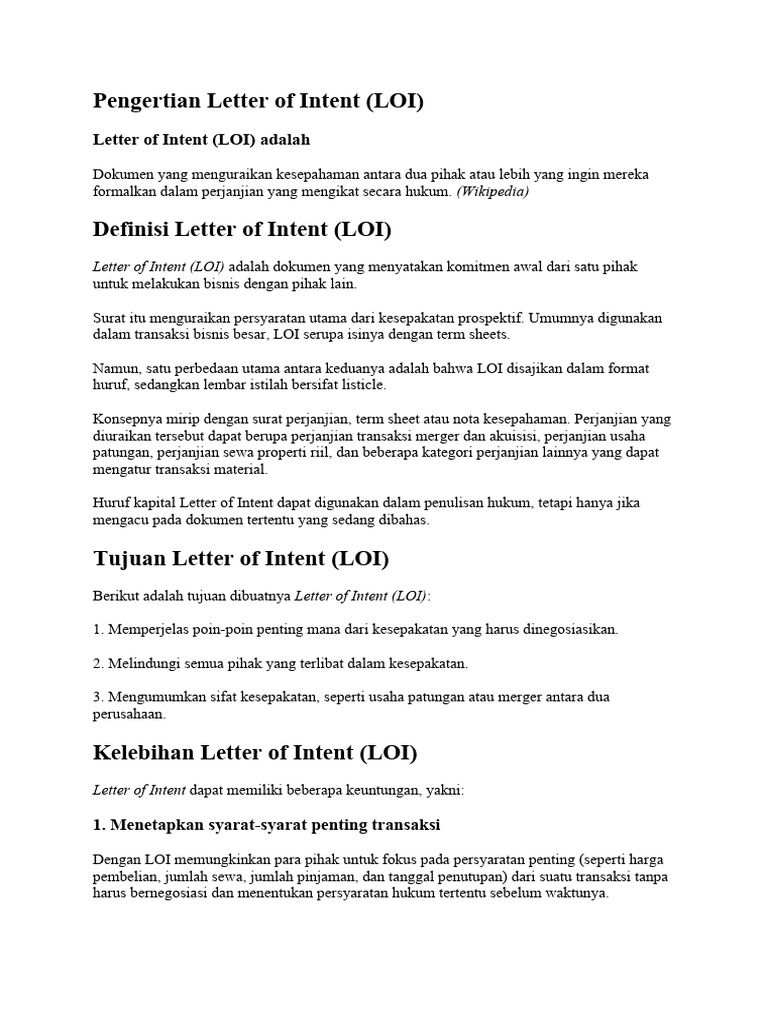 Letter of Intent Explained | PDF | Sales | Procurement