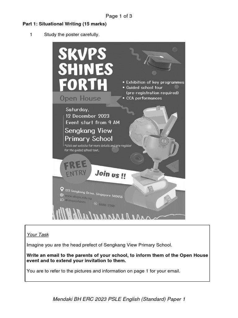 2023 - PSLE Standard English 2023 Paper 1 | PDF