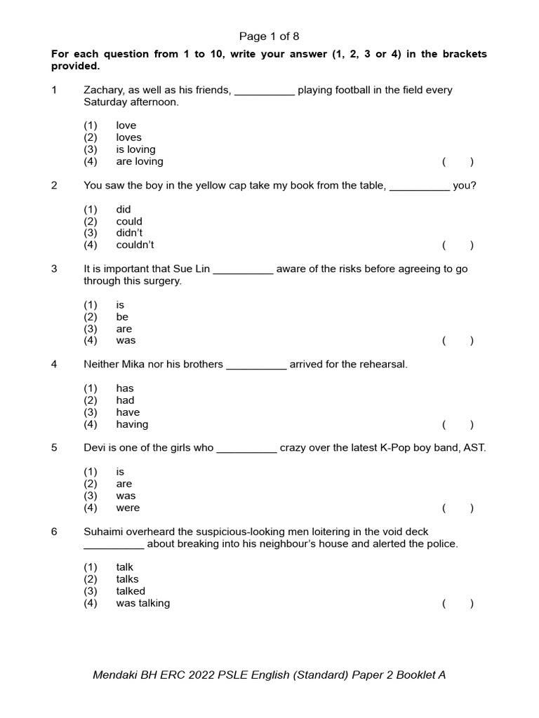 PSLE 2022 English Paper 2 Answers | PDF | Dances | Performing Arts