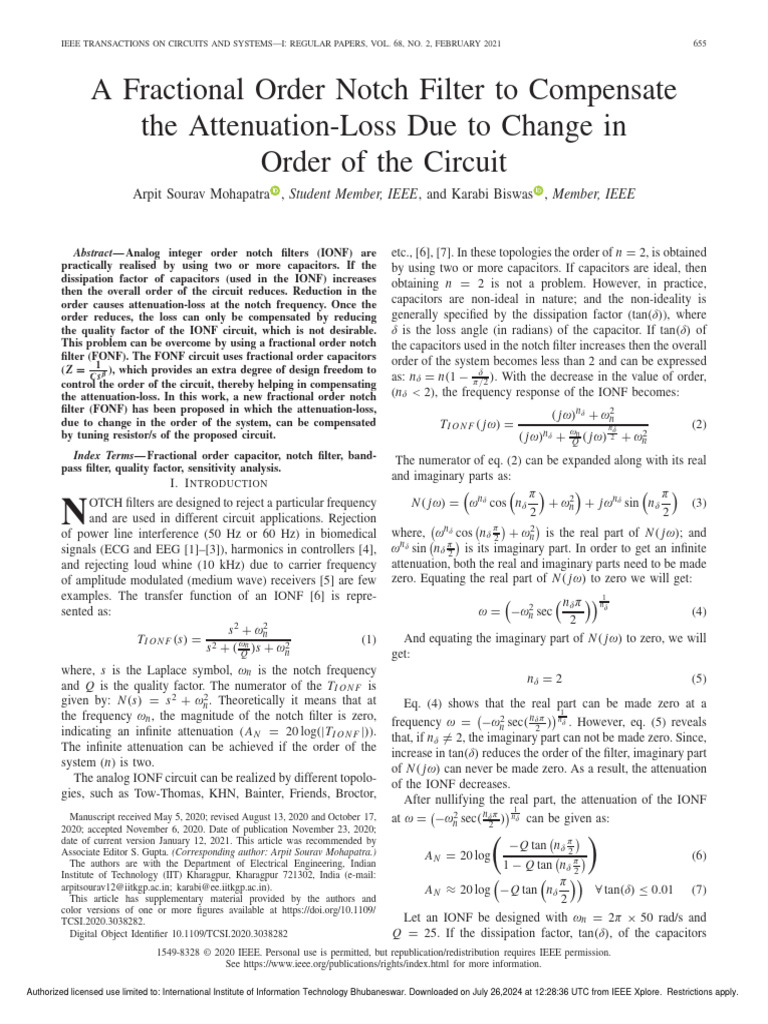 A Fractional Order Notch Filter To Compensate The Attenuation-Loss Due ...