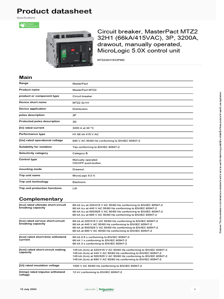 MasterPact MTZ2 32H1 Circuit Breaker | PDF | Ac Power | International ...