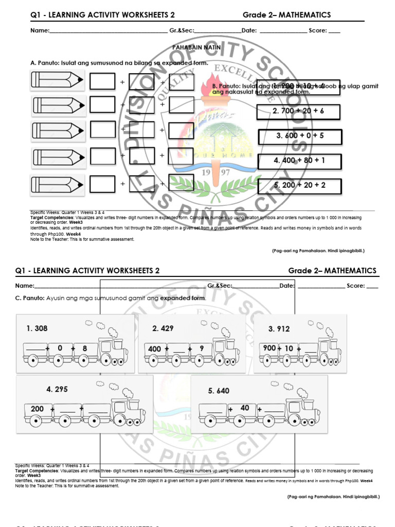 Q1 G2 MATH LAW 2 With WM | PDF | Mathematics