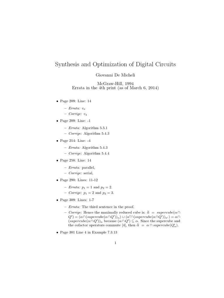 Synthesis and Optimization of Digital Circuits | PDF