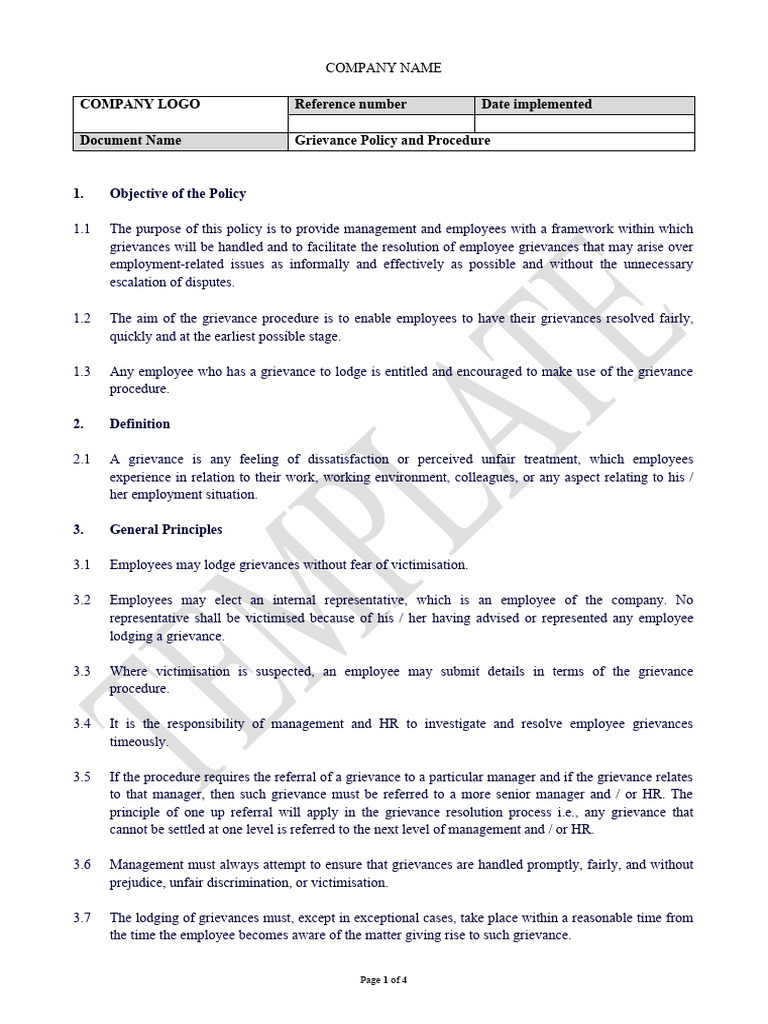 Grievance Policy and Procedure Guide | PDF | Employment | Business