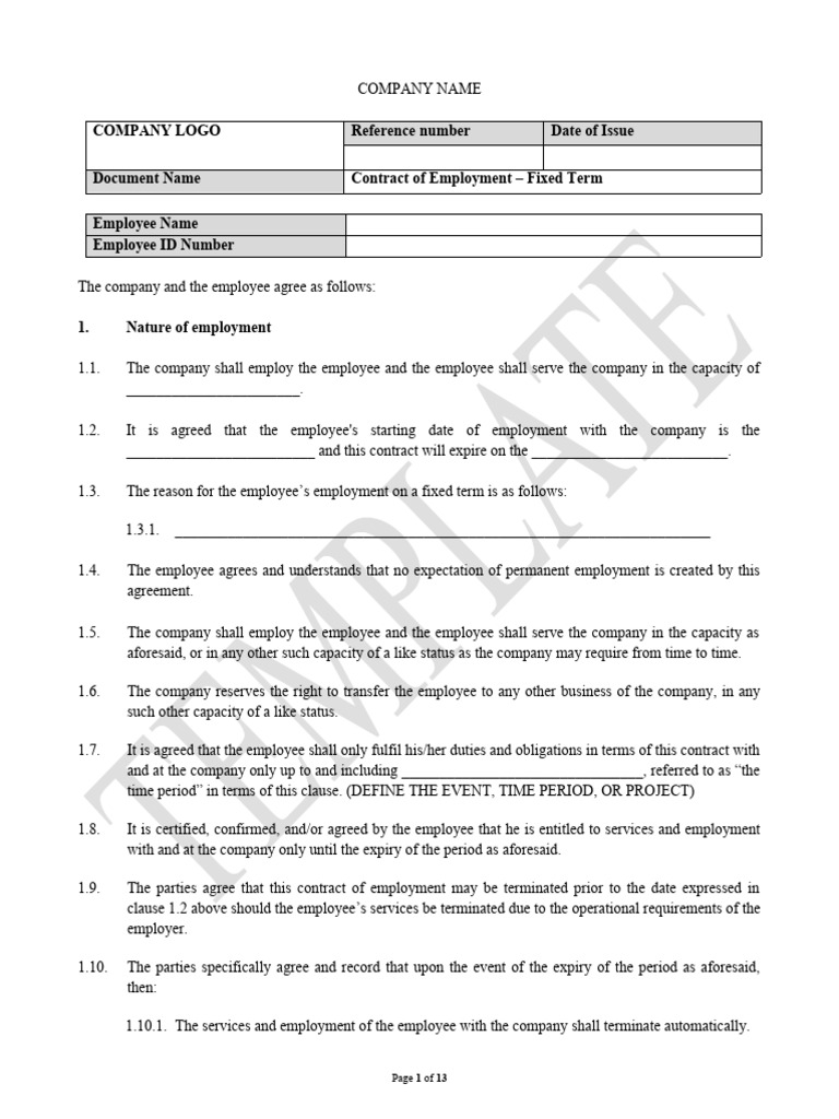 Fixed-Term Employment Contract | PDF | Overtime | Employment