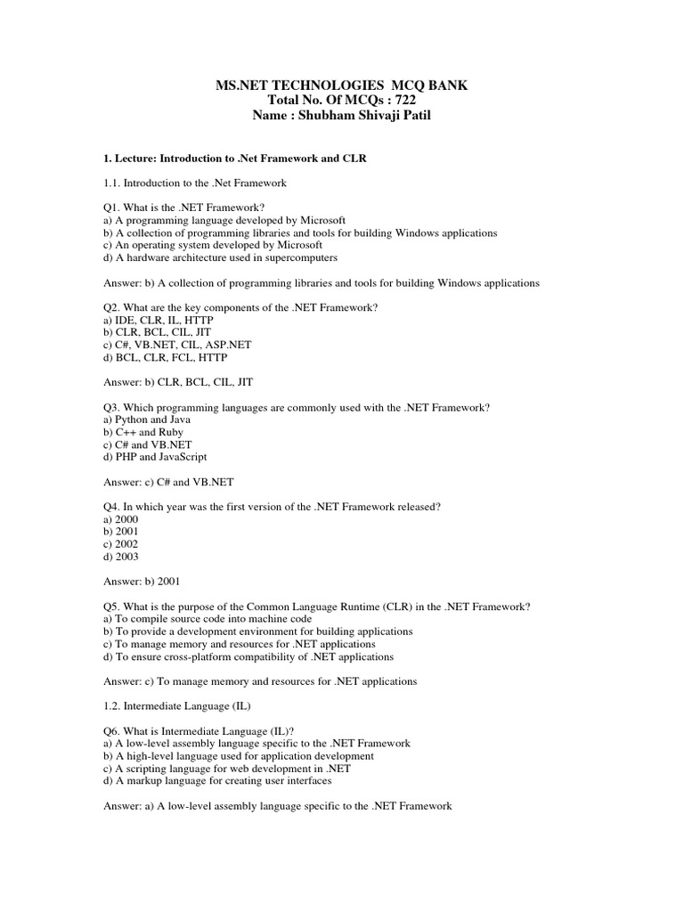 MCQ Bank-1 | PDF | Parameter (Computer Programming) | C Sharp (Programming Language)