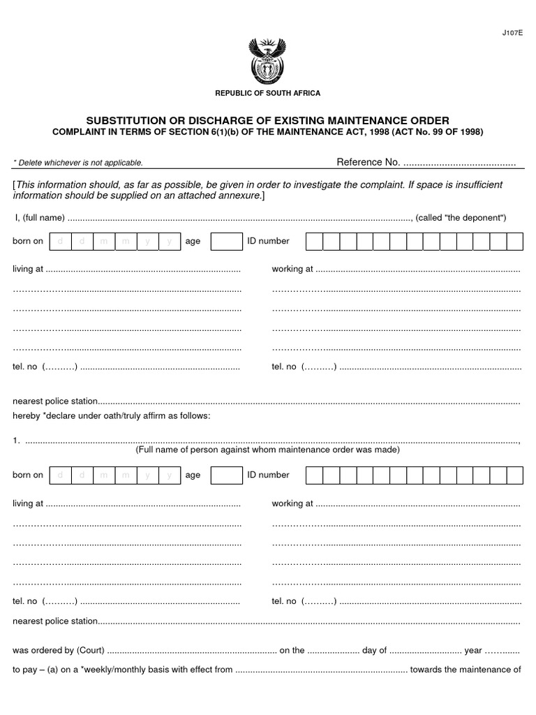 Maintenance Order Discharge Form J107E | PDF | Expense | Economies