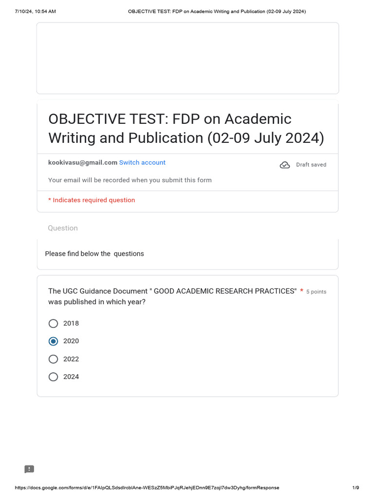 OBJECTIVE TEST - FDP On Academic Writing and Publication (02-09 July ...