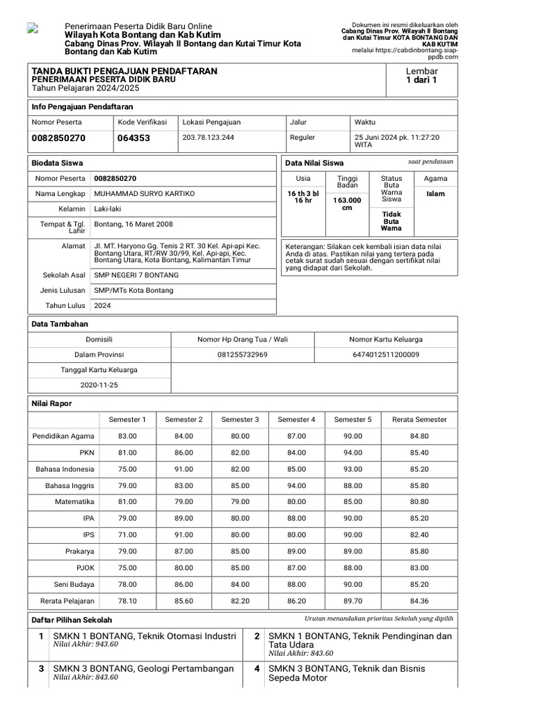 Tanda Bukti Pengajuan Pendaftaran - 0082850270 - MUHAMMAD SURYO KARTIKO ...