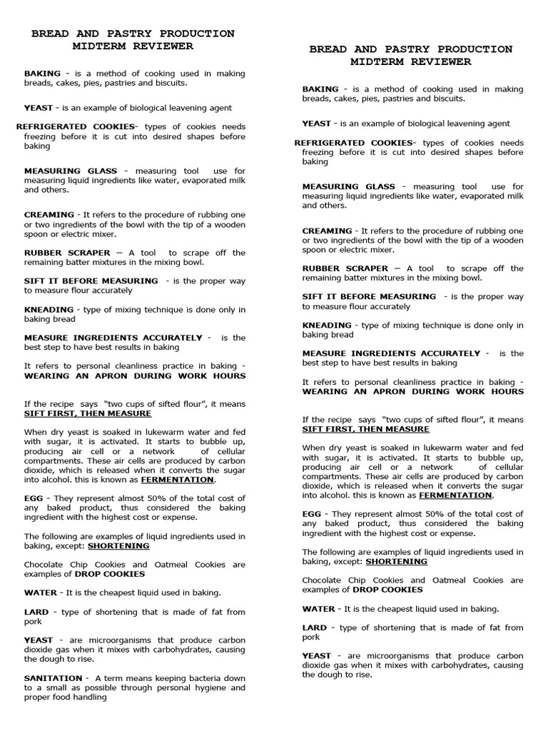 Handout Review Midterm | PDF | Breads | Baking