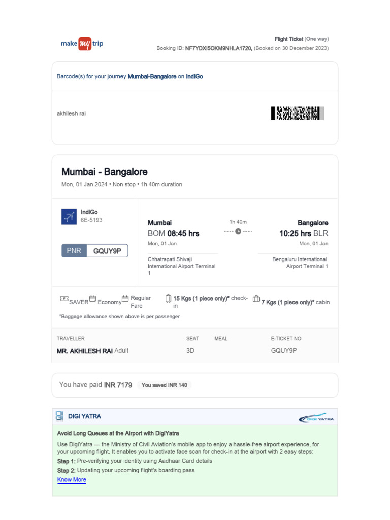 NF7YDXI5OKM9NHLA1720 ETicket | PDF | Airport | Identity Document