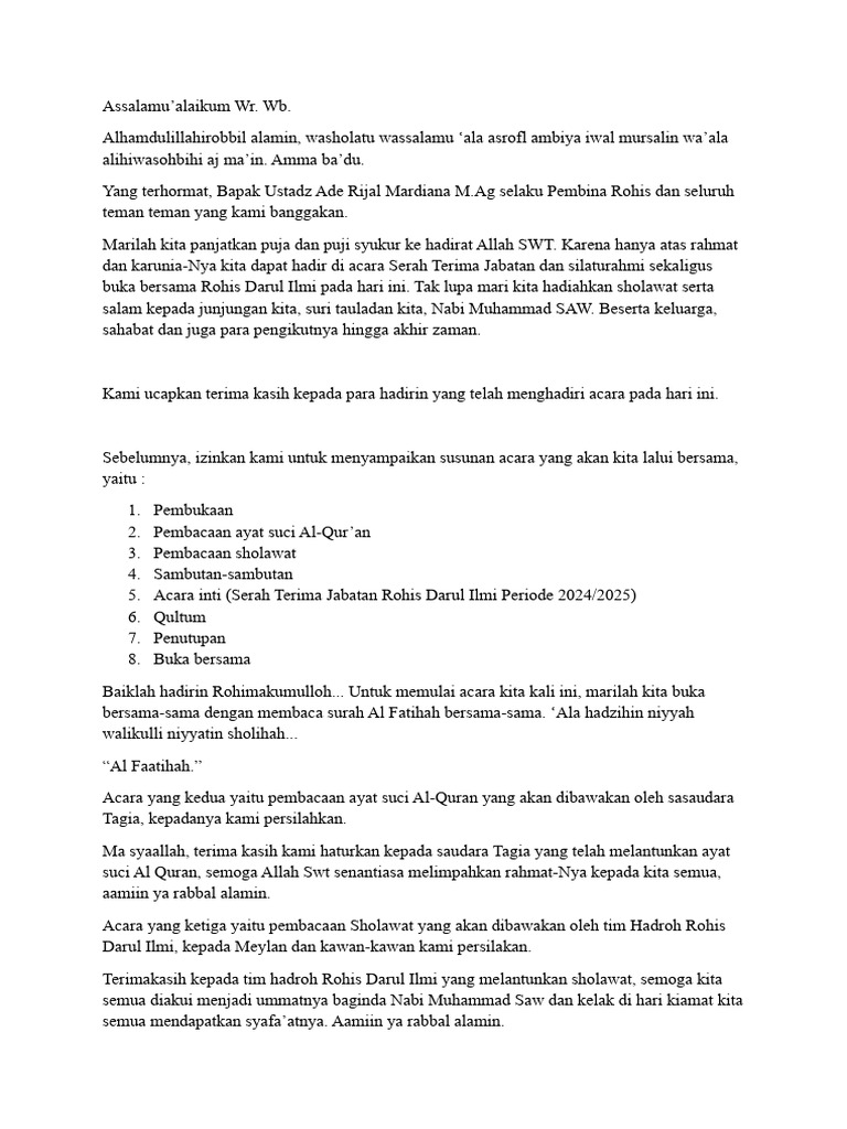 Teks MC Bukber Rohis 2024 | PDF | Kajian Bahasa Asing | Agama ...