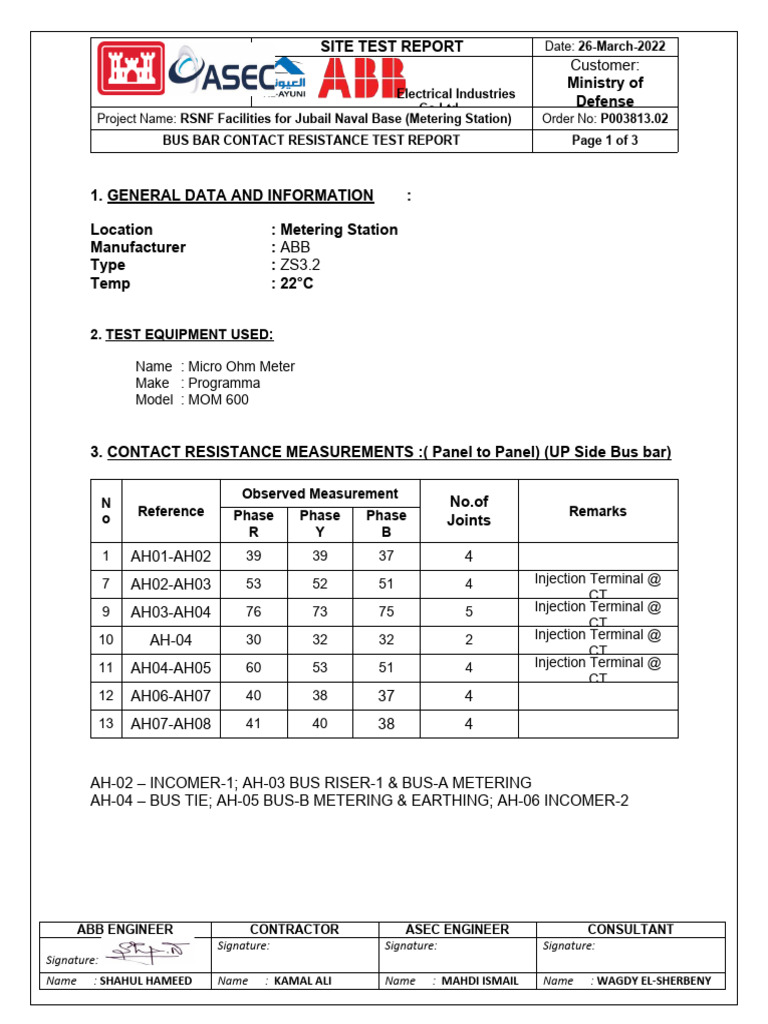 Metering Station - Contact Resistance - Test Report | PDF ...