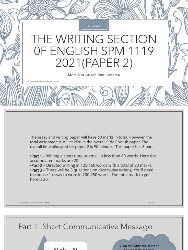 The Writing Section 0f English Spm 1119 2021 Power Point Pdf Human