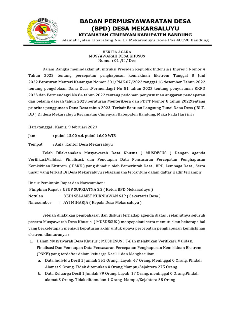 Berita Acara Musdes | PDF