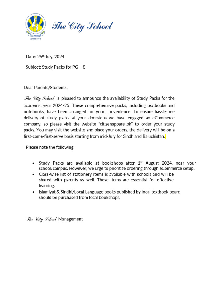 Study Packs 2023 - 2024 SR | PDF | Karachi