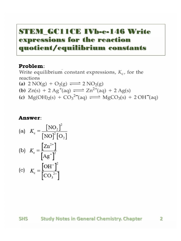 SHS STEM General Chemistry 2 Study Notes in Chemical Equilibrium ...