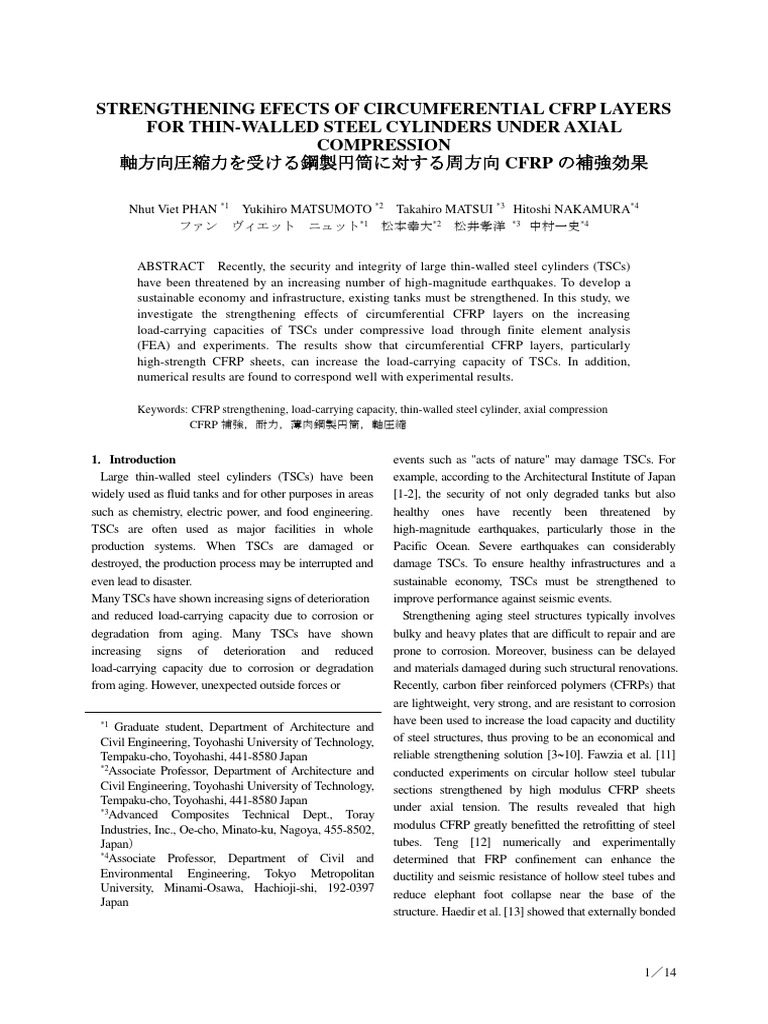 Strengthening Efects of Circumferential CFRP Layers For Thin-Walled Steel Cylinders Under Axial ...