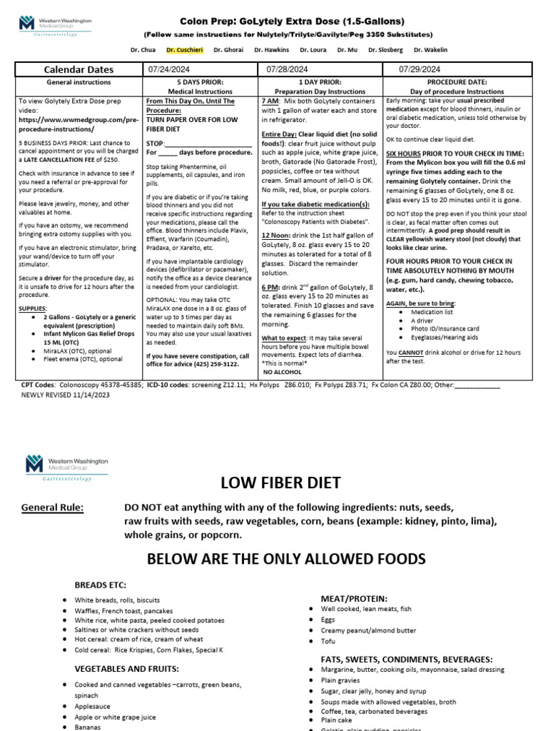 Colon Prep GoLytely 1.5-Gallon Extra Dose Stephen | PDF | Juice | Diet ...