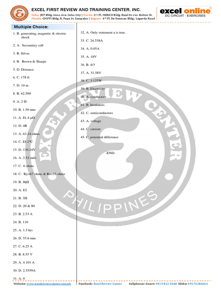 DC Circuit Exercises Answer Key | PDF