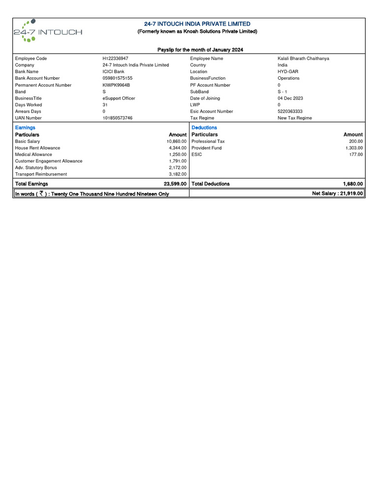 24-7 Intouch India Private Limited | PDF | Expense | Economies