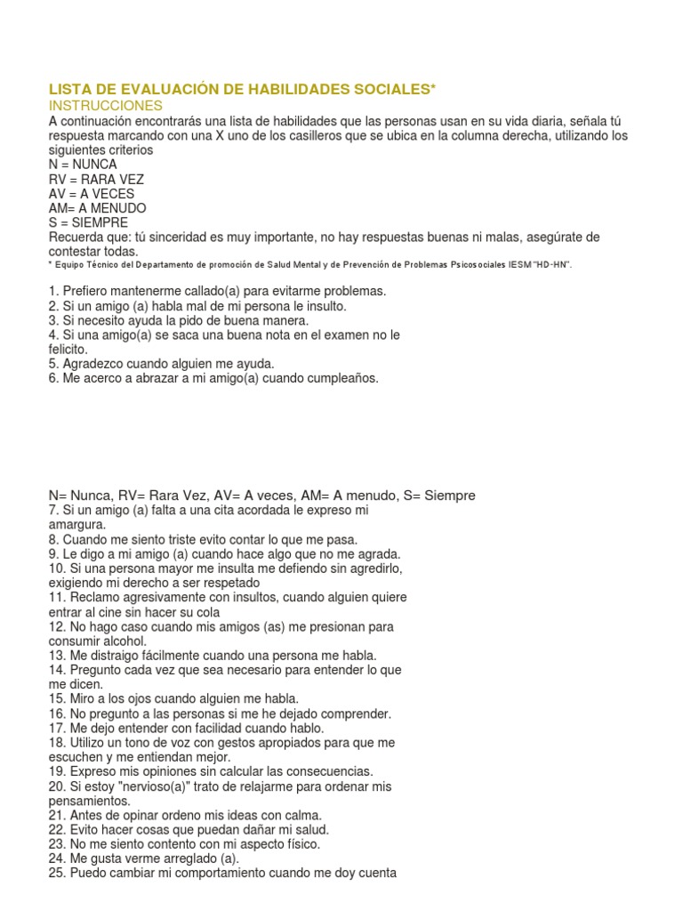 Evaluación de Habilidades Sociales | PDF | Toma de decisiones ...