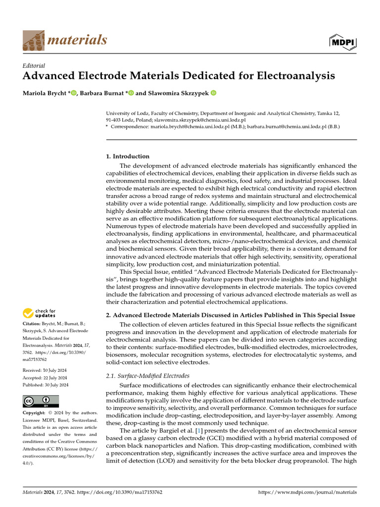 Advanced Electrode Materials Dedicated For Electroanalysis | PDF ...
