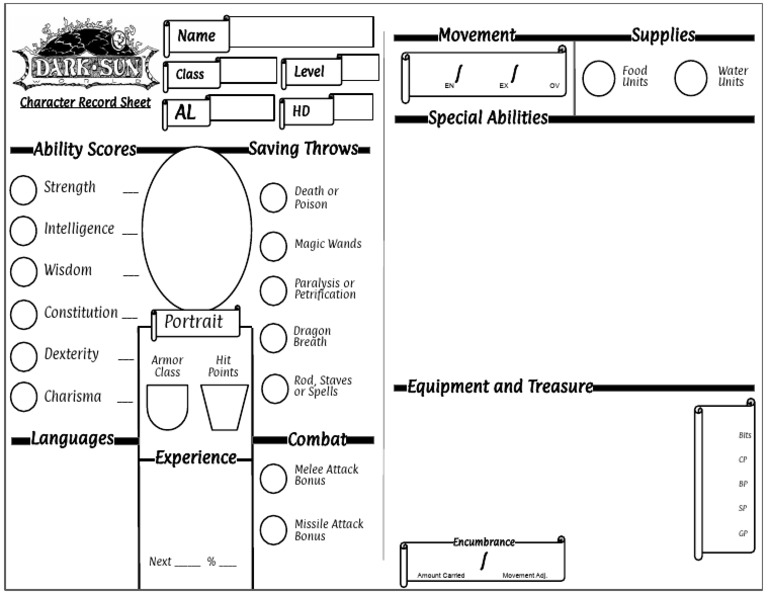 Dark Sun OSE Character Record Sheet | PDF | Role Playing Games ...
