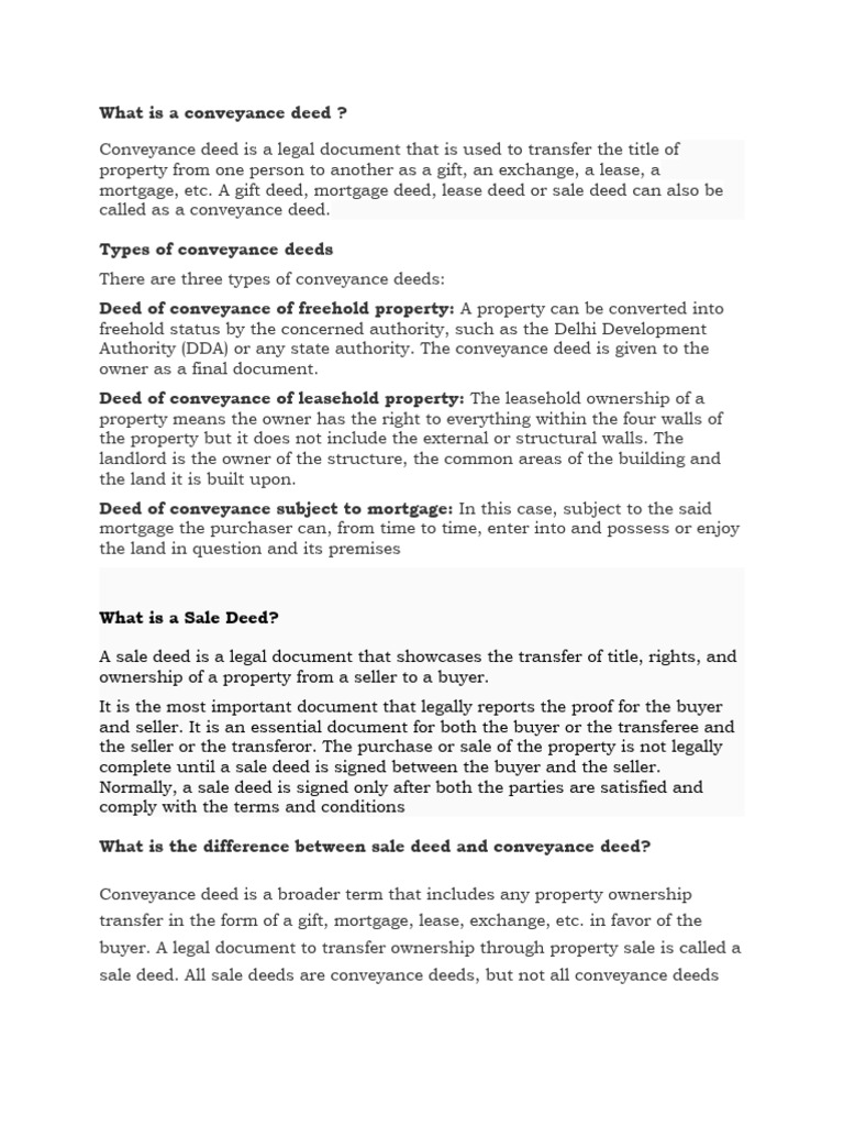 Conveyance Deed | PDF | Conveyancing | Deed