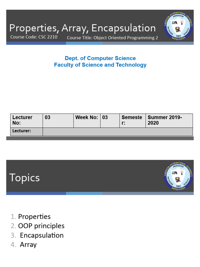 02 Array, Encapsulation, Class Properties (Methods, Fields) | PDF | C Sharp (Programming ...