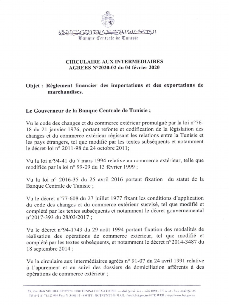 Circulaire Aux Intermediaires Agrees #2020-02 | PDF