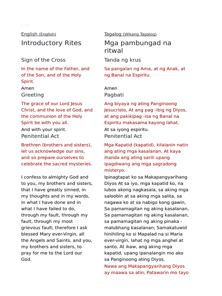 Mass in English Tagalog | PDF