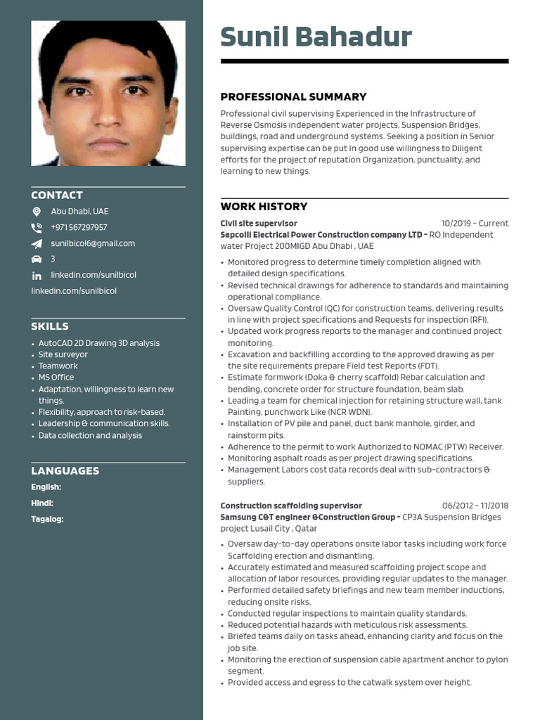 Sunil Bahadur CV - 4 | PDF | Safety