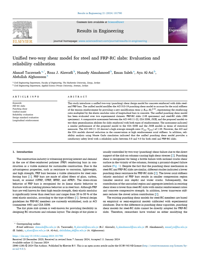 Unified Two-Way Shear Model For Steel and FRP-RC Slabs Evaluation and ...