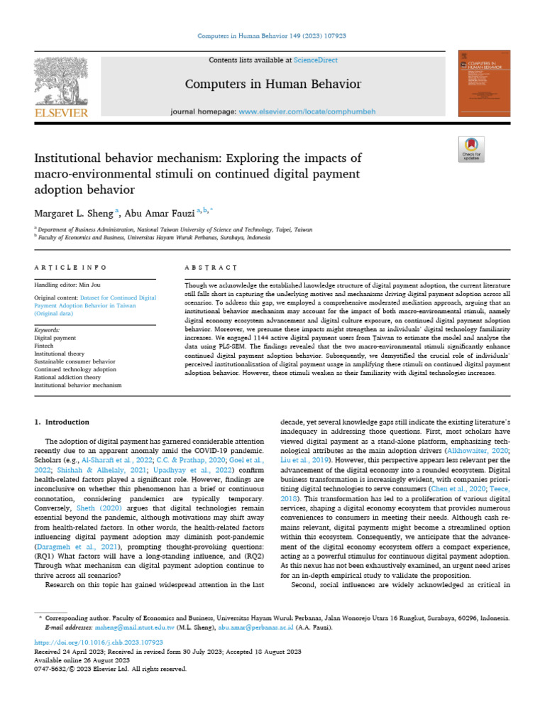 Institutional Behavior Mechanism in Digital Payments Adoption | PDF ...