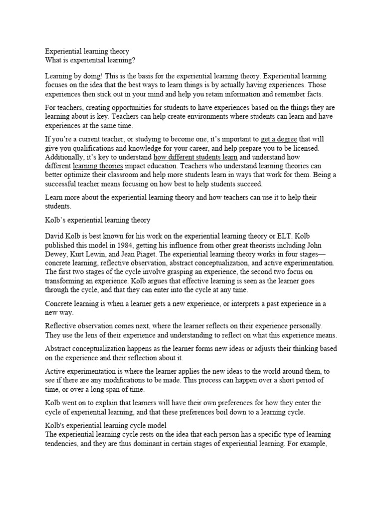 Experiential Learning Theory | PDF | Learning Styles | Learning