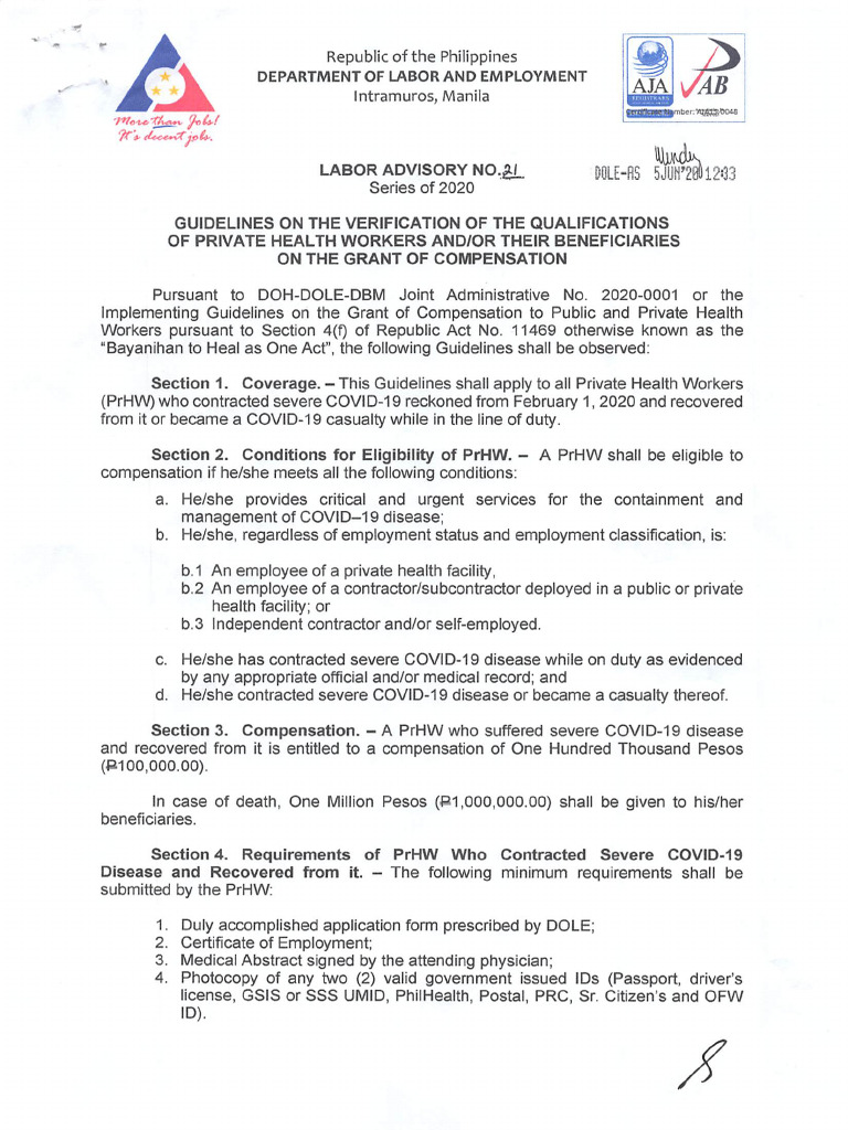 DOLE Labor-Advisory-No.-21-20 | PDF