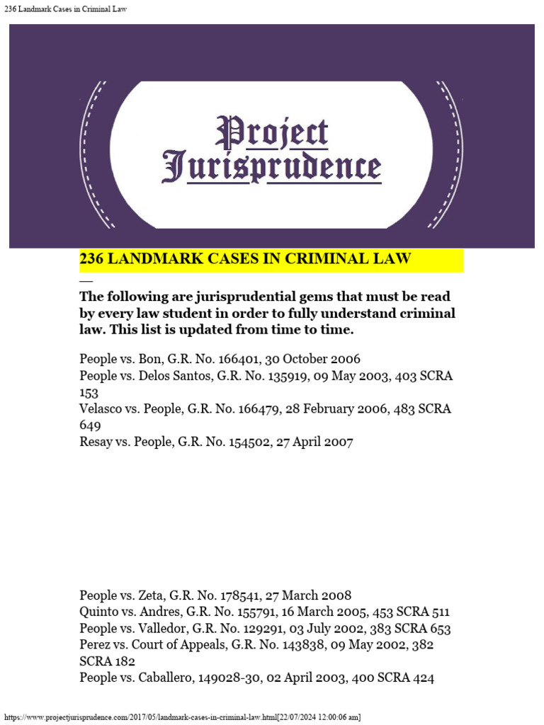 Landmark Criminal Law Cases in PH | PDF | Government | Justice